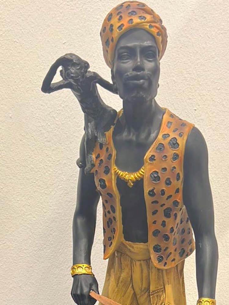 African Indian Turban Man with Monkey and Cage Sculpture, 62cm | The ...