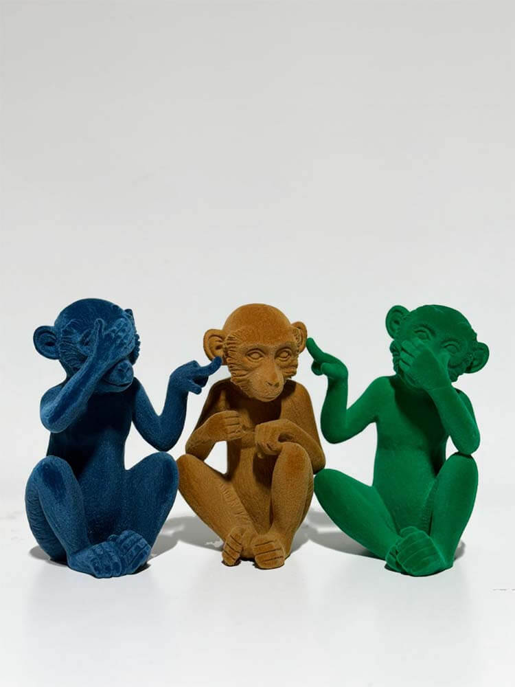 Three Bright Colour Velvet Monkey Figurines, Farting Monkeys, 16cm ...