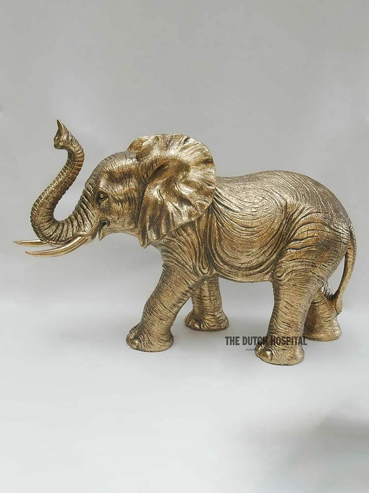 Gold Elephant with Raised Trunk, 50cm – Dutch Hospital Luxury Lifestyle