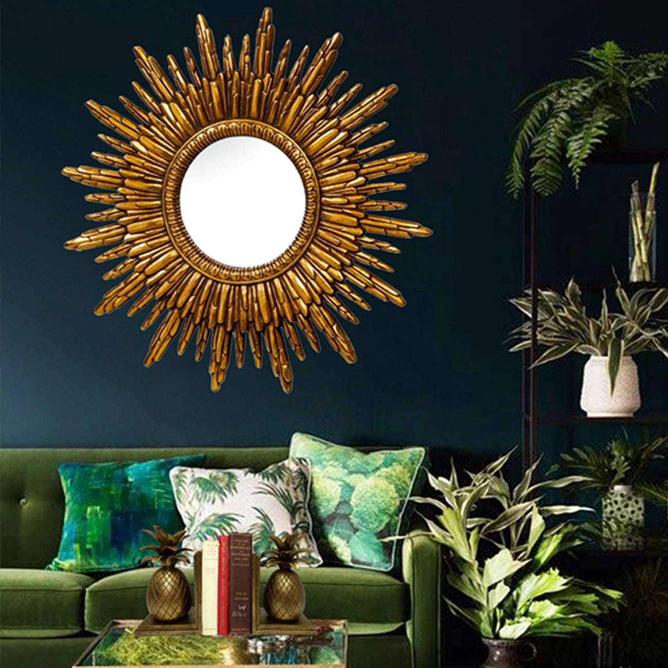 Small Antique Gold Sunburst Convex Glass Wall Mirror – Dutch Hospital ...