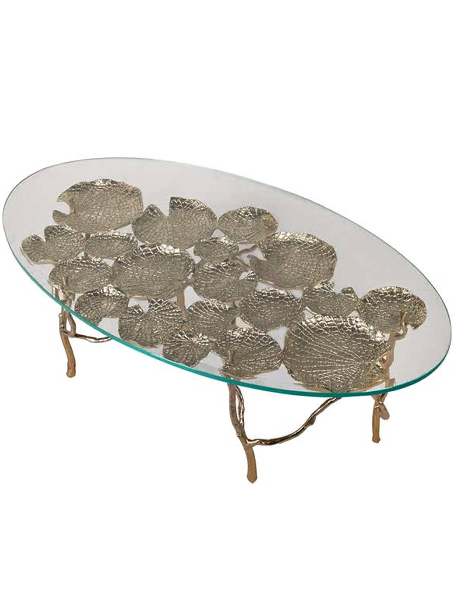 Gold Lotus Lily Pad Table, Glass Top Coffee Table – Dutch Hospital ...