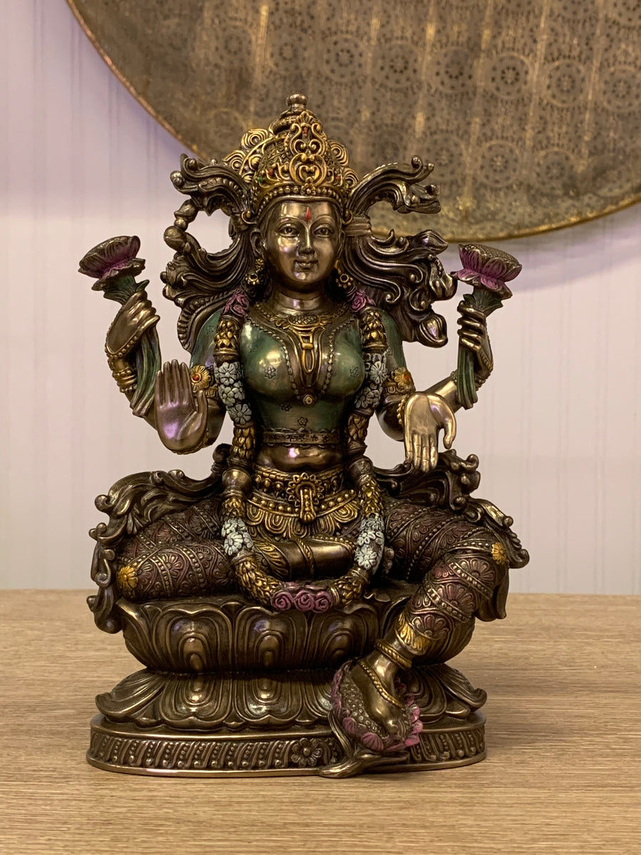 Goddess Lakshmi Sitting on Lotus, Hindu God Statue, 28cm – Dutch ...