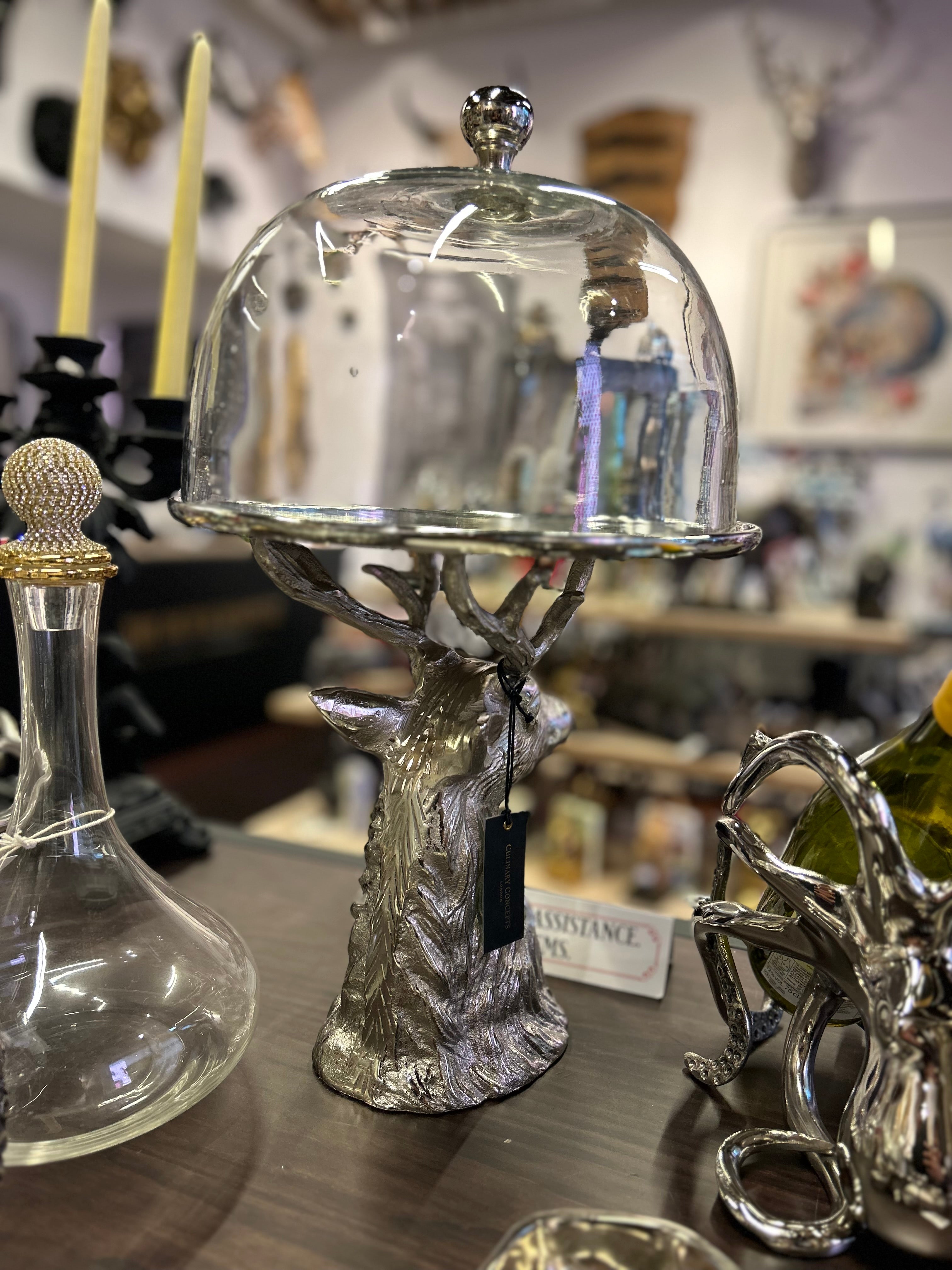 Silver Stag Head Cake Stand with Glass Dome, 50cm – Dutch Hospital ...