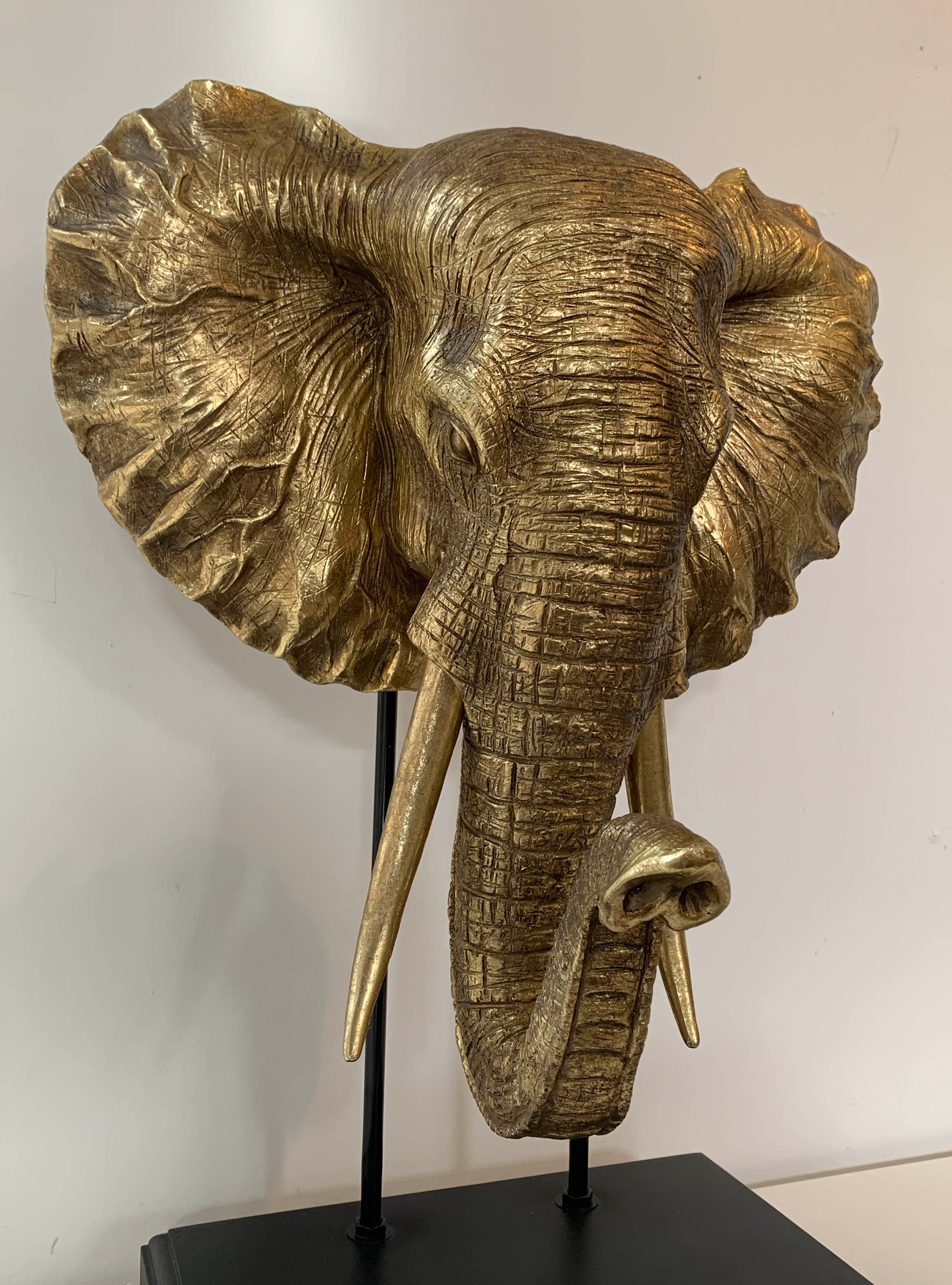 Gold Elephant Raised Trunk Head On Base, Large Gold Elephant, 65cm ...